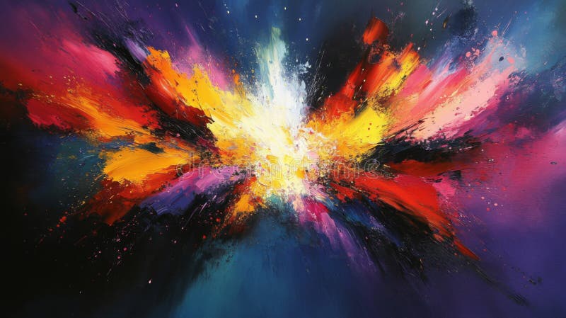 Abstract Explosion of Vibrant Multicolor Paint Splatters on Dark ...