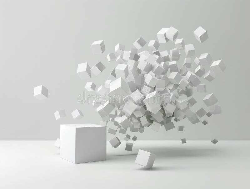Abstract Explosion of White Cubes Stock Photo - Image of geometric ...