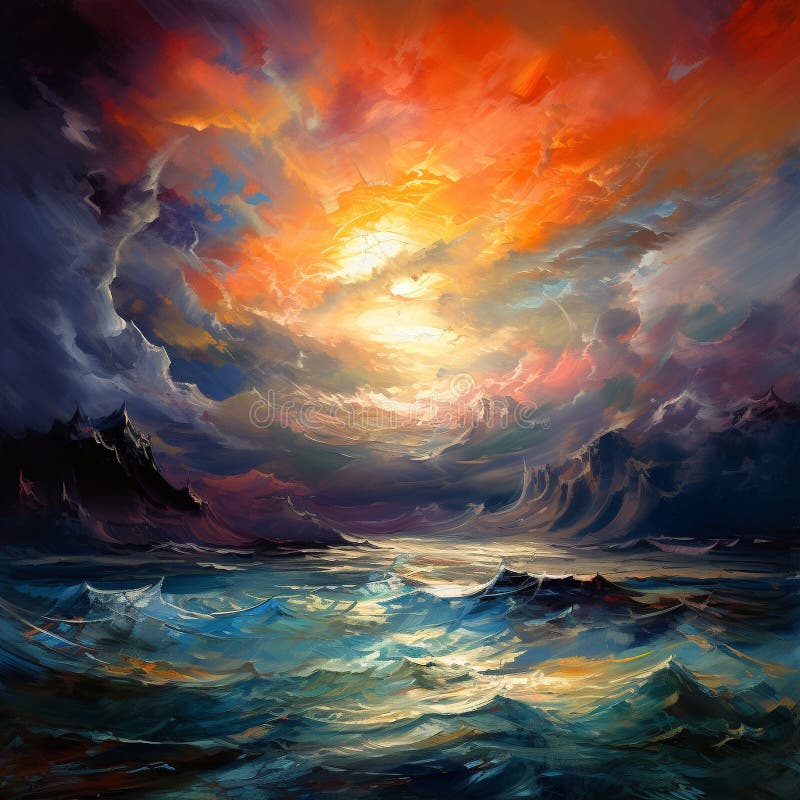 Abstract Expressionism: Dramatic Scene of Illuminated Clouds and ...