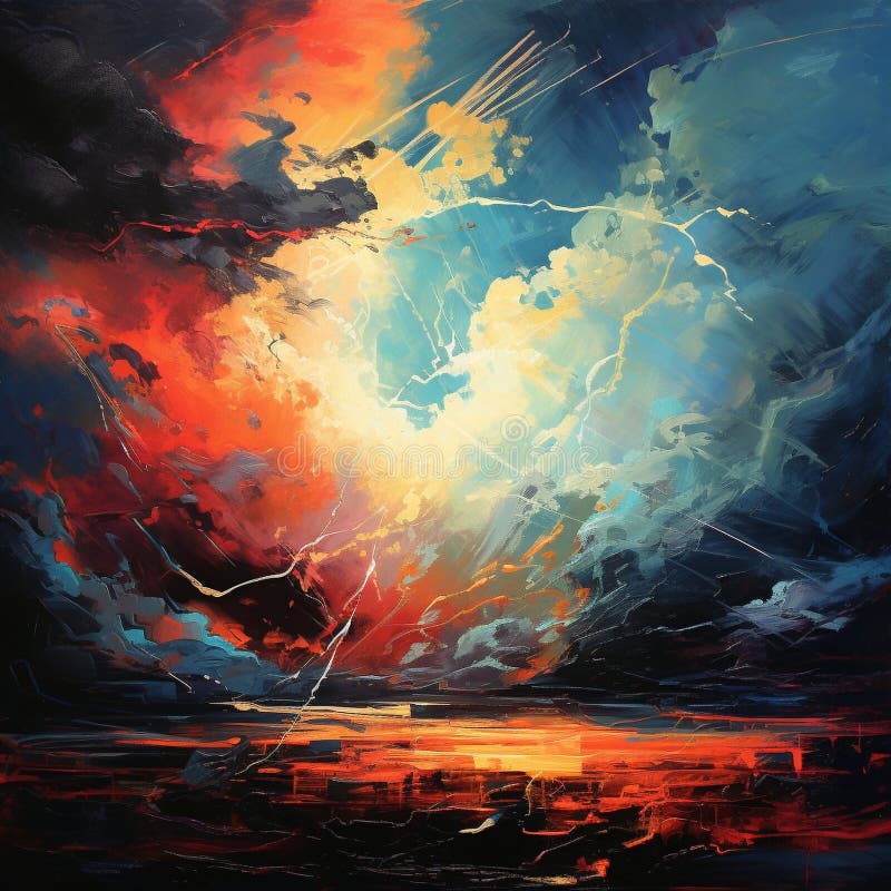 Abstract Expressionism: Dramatic Scene of Illuminated Clouds and ...