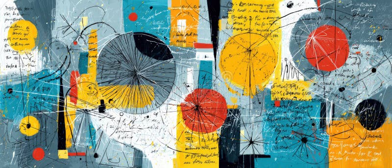 Abstract Expressionism Painting with Geometric Shapes and Scribbled ...