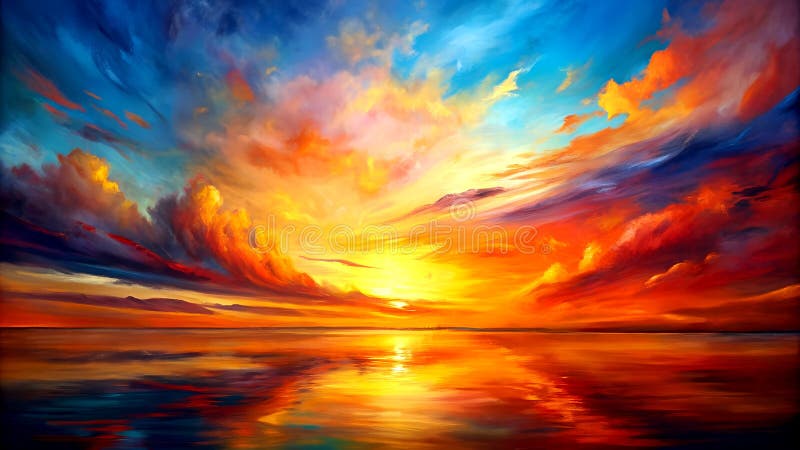 Abstract Expressionism in the Vibrant Hues of a Sunset Sky Generative ...