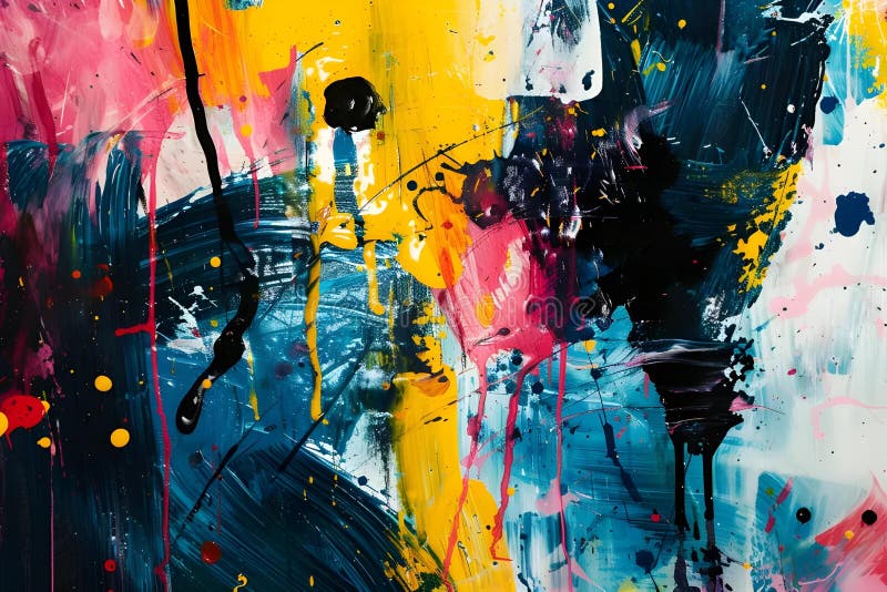 Abstract Expressionist Art, Featuring Dynamic Splashes and Drips ...