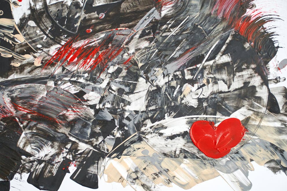 Abstract Expressionist Artwork with Red Heart on Bold Textured Black ...