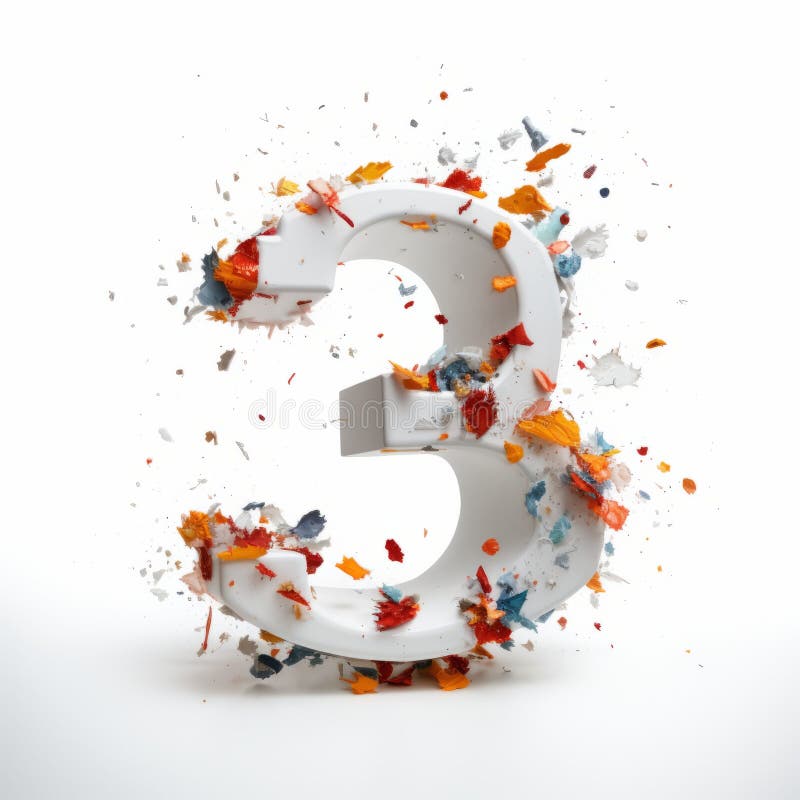 Abstract Expressionist Explosion: 3d Illustration of Number Three in ...