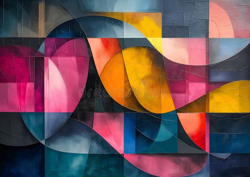 Abstract Expressionist Geometric Painting with Vibrant Shapes and ...