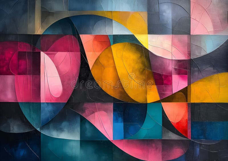 Abstract Expressionist Geometric Painting with Vibrant Shapes and ...