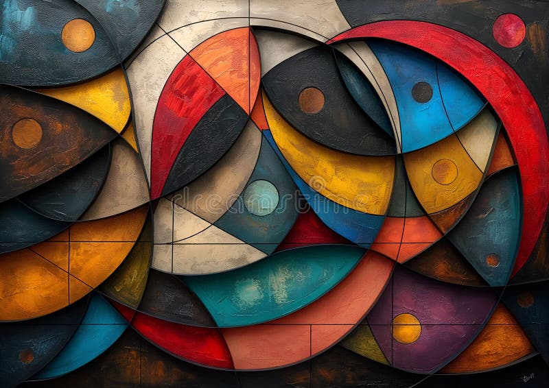 Abstract Expressionist Geometric Painting with Vibrant Shapes and ...