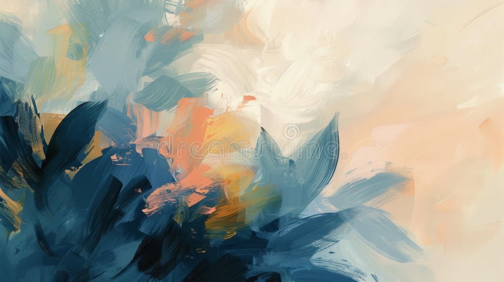 Abstract Expressionist Painting in Blue and Orange Tones Stock Image ...