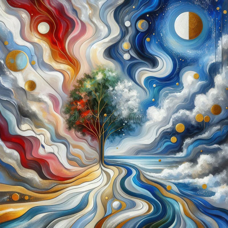 Abstract Expressionist Painting Depicts the Interaction of Various ...