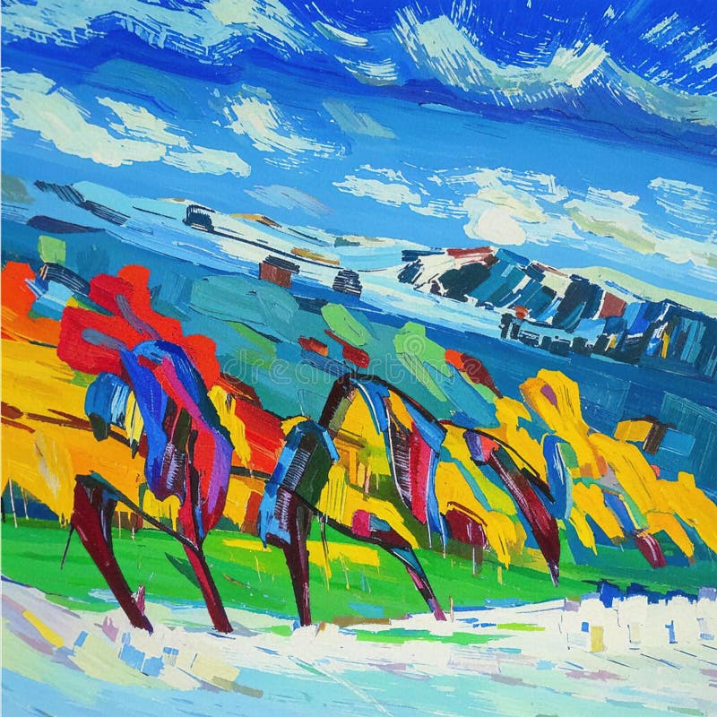 Abstract Expressionist Painting Depicts a Landscape with Bright Trees ...