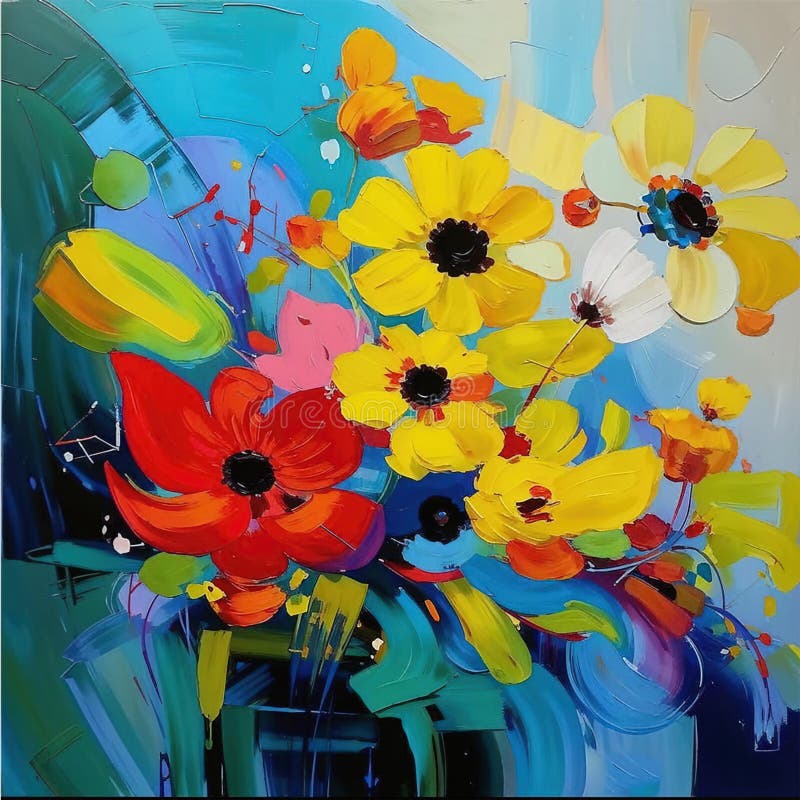 Abstract Expressionist Painting, Interaction of Various Natural ...