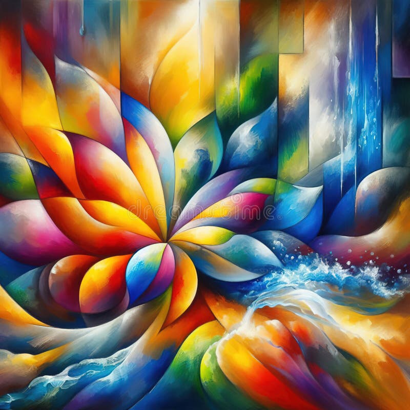 Abstract Expressionist Painting, Interaction of Various Natural ...