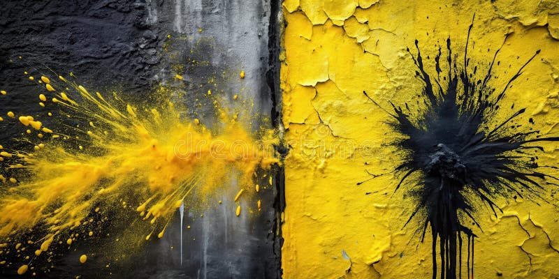 Abstract Expressionist Wall Art Yellow and Black Paint Explosion on ...