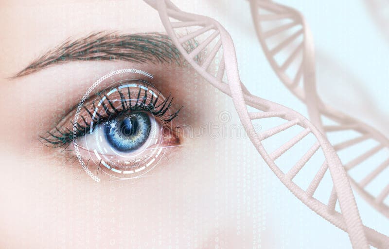 Abstract Eye with Digital Circle and DNA Chains. Stock Image - Image of ...