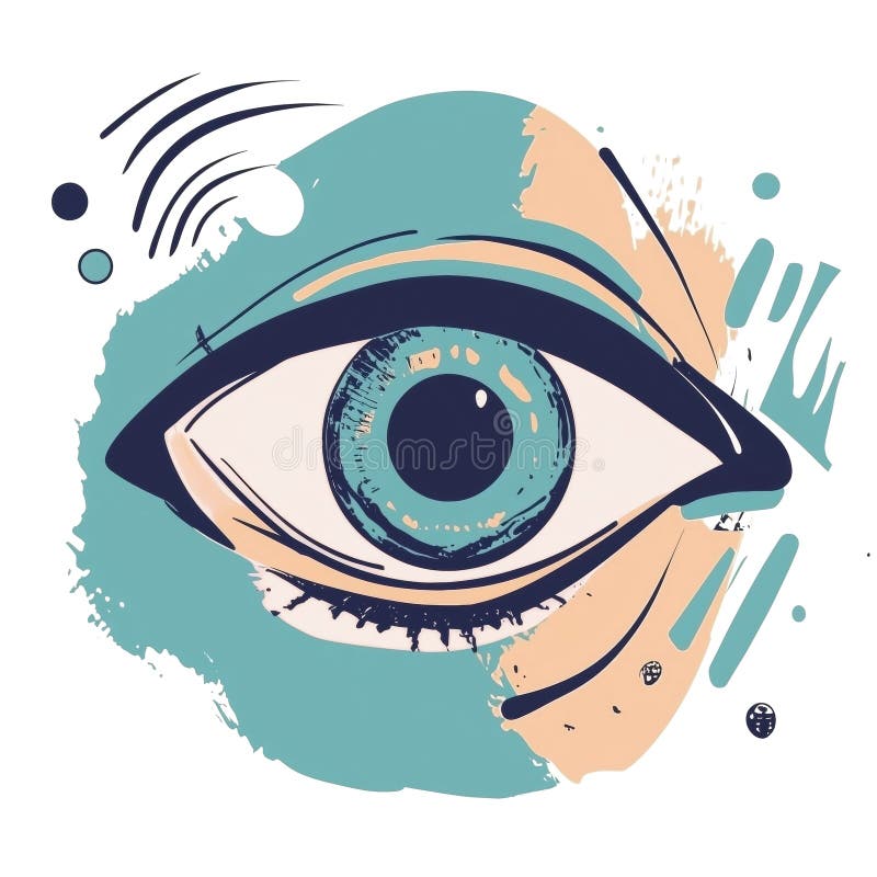 Abstract Eye Illustration in Blue and Peach on a Transparent Background ...