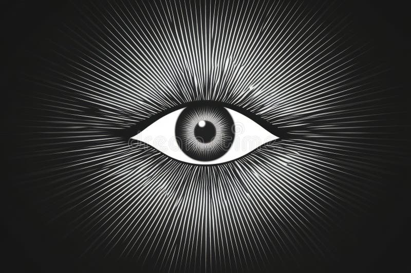 Abstract Eye Illustration with Radiating Lines on Black Background ...