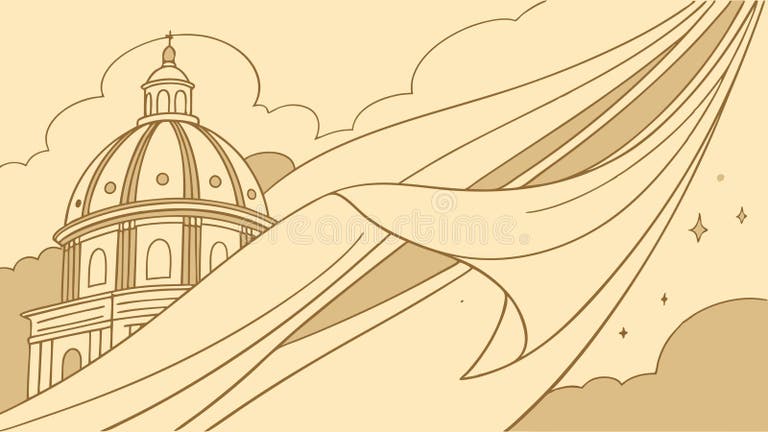 Abstract Fabric Flow with Architectural Dome, Vector Design Generative ...