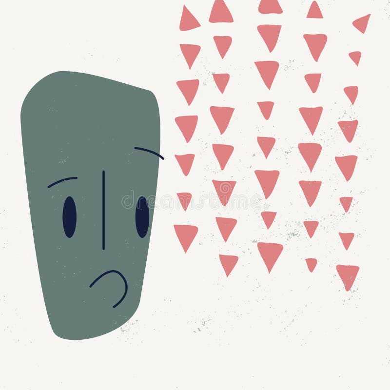 Abstract Face in Cartoon Style with a Sad, Depressing Emotion, with ...