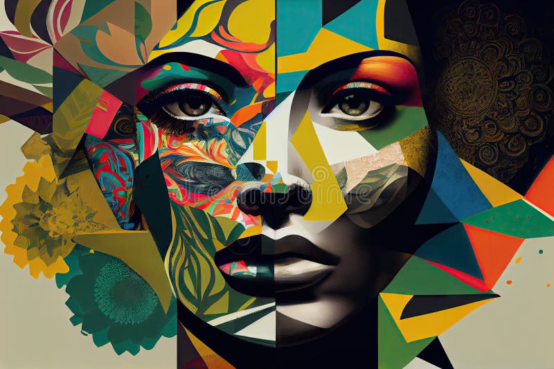 Abstract Face Collage with Bold Colors and Unique Patterns Stock ...