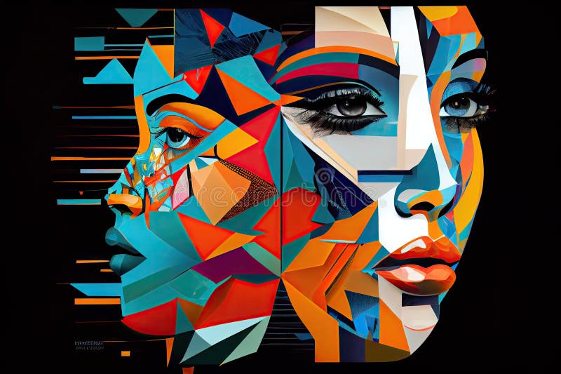 Abstract Face Collage with Bold Colors and Unique Patterns Stock ...