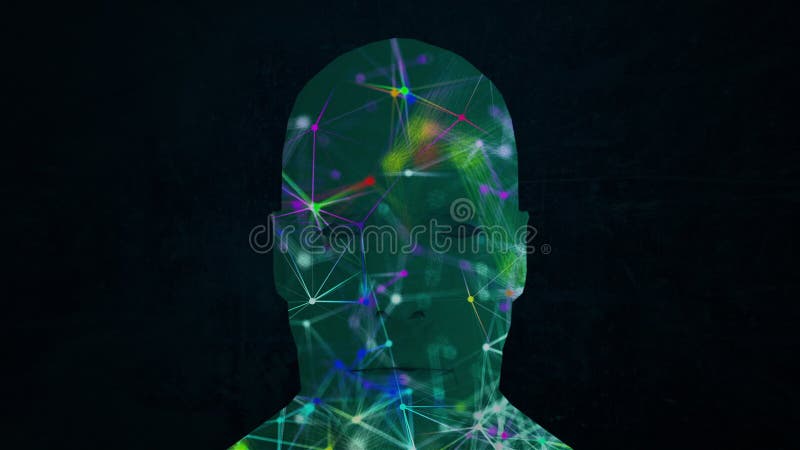 Abstract Face and Connection Dots Inside. Technology Background ...