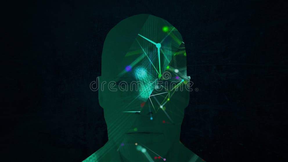 Abstract Face and Connection Dots Inside. Technology Background ...