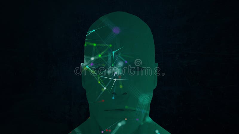 Abstract Face and Connection Dots Inside. Technology Background ...