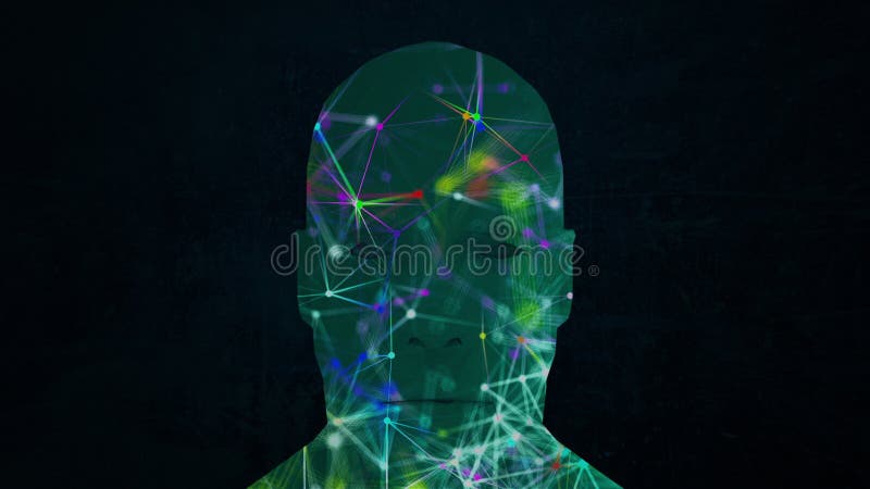 Abstract Face and Connection Dots Inside. Technology Background ...