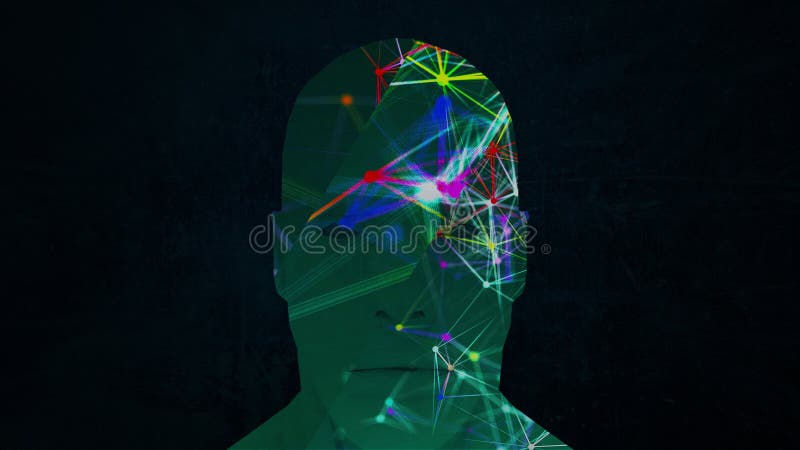 Abstract Face and Connection Dots Inside. Technology Background ...
