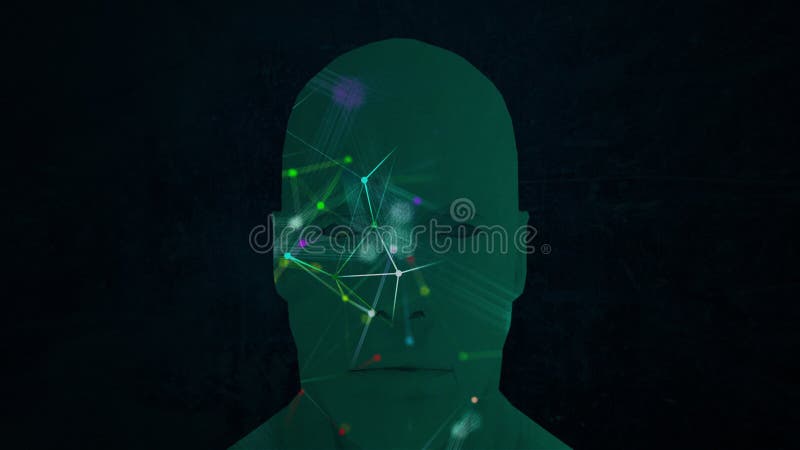 Abstract Face and Connection Dots Inside. Technology Background ...