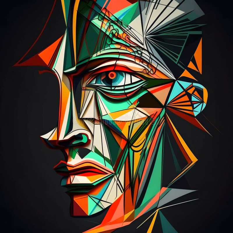Abstract Face Design with Picasso-Inspired Lines. Generative Ai Stock ...