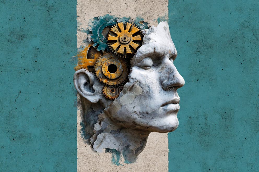 Abstract Face with Gears Turning Inside, Metaphor for Internal ...