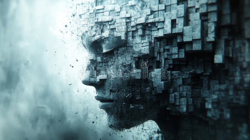 Abstract Face with Geometric Cubes, Futuristic Design Stock ...