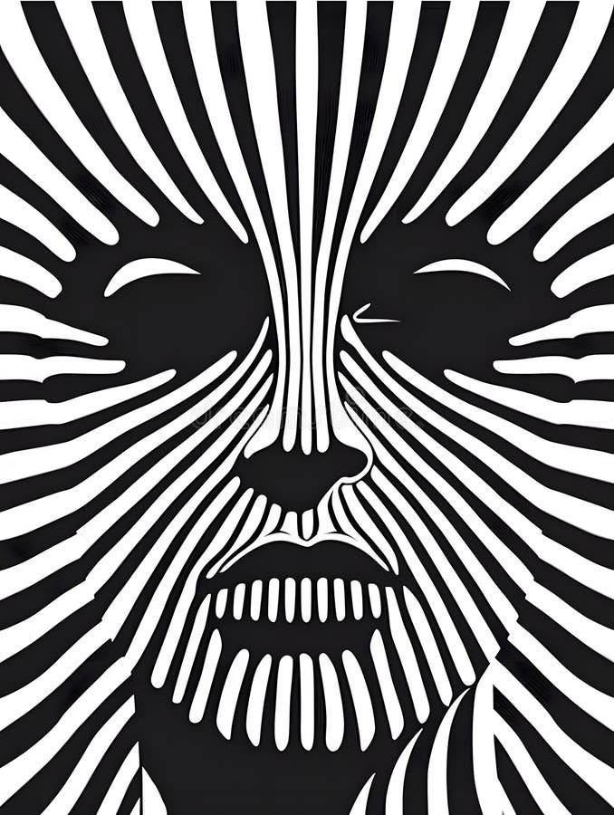Op Art Face Illusion with Black and White Striped Pattern Stock ...