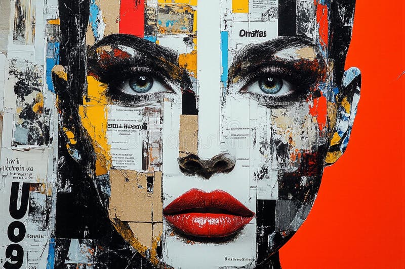 Abstract Face Mixed Media Collage with Scribbles and Cutouts Stock ...