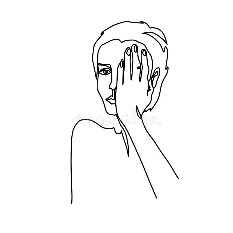 One Line Drawing Woman Face Beauty Female Portrait Stock Vector