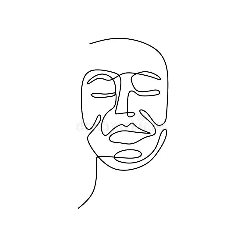 Abstract Face One Line Drawing Portrait Minimalistic Style Stock