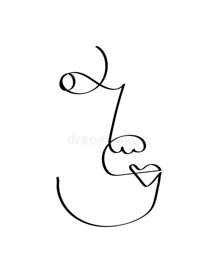 Abstract Face One Line Drawing Portrait Minimalistic Style Fine One