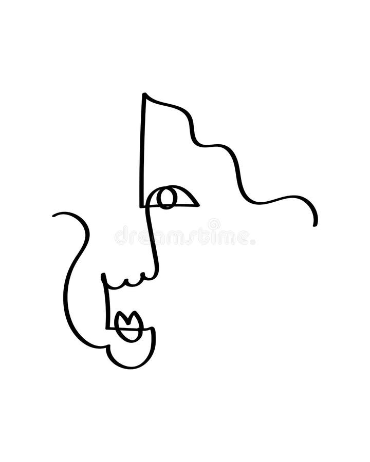 Abstract Face One Line Drawing Portrait Minimalistic Style Fine One