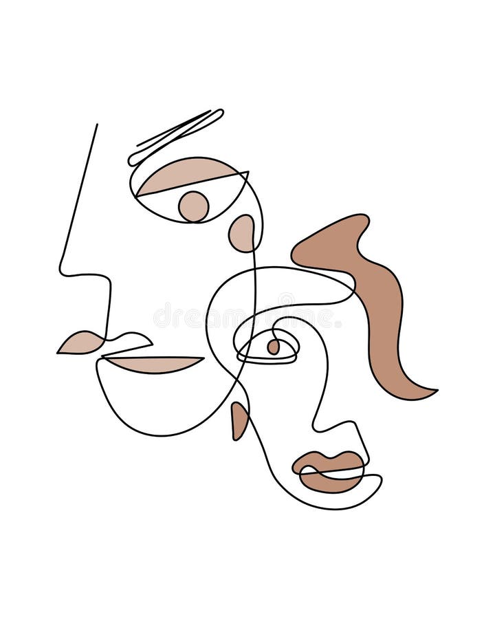 Abstract Two Faces Of Woman And Man Portrait Minimalistic Style Fine
