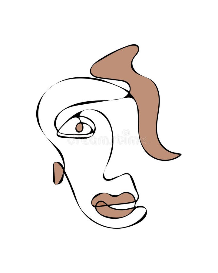 Abstract Face One Line Drawing Portrait Minimalistic Style Fine One