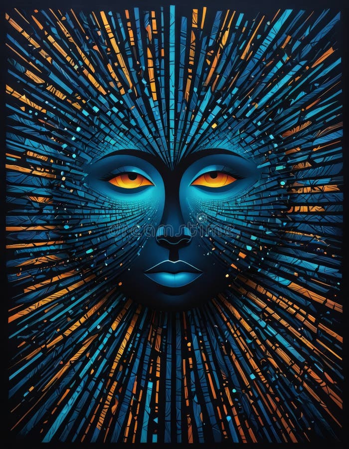Abstract Face with Radiating Blue and Orange Patterns Stock Image ...