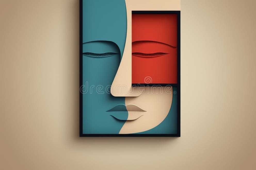 An Abstract Face with a Red and Blue Face Stock Illustration ...