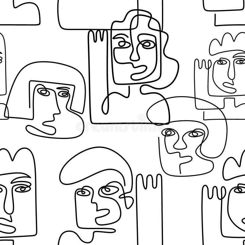 Abstract Face One Line Drawing Portrait Minimalistic Style Stock
