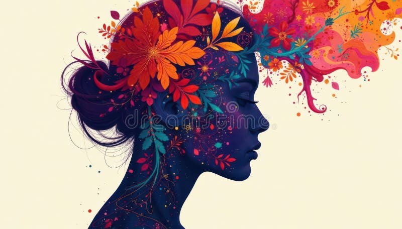 Abstract Face Silhouette with Repeating Organic Shapes , Yellow, White ...