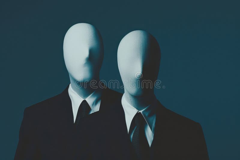 Abstract Faceless Figures in Suits on Dark Blue Background Stock ...