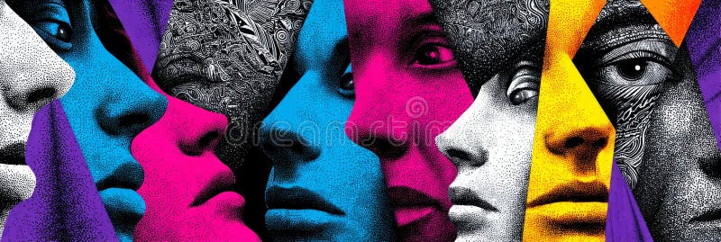 Abstract Faces Collage Unity in Diversity a Vibrant Collage of Diverse ...