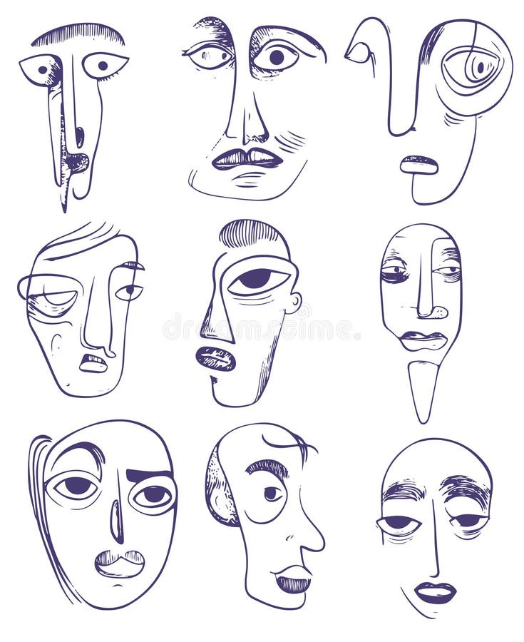 Set of Abstract One Line Art Vector of Faces Stock Vector ...