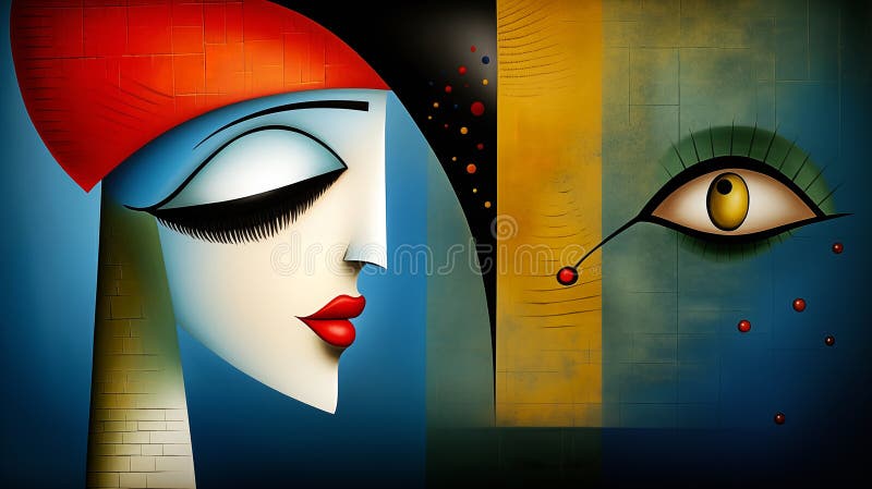 Abstract Faces with Contrasting Artistic Styles, Featuring Bold Colors ...
